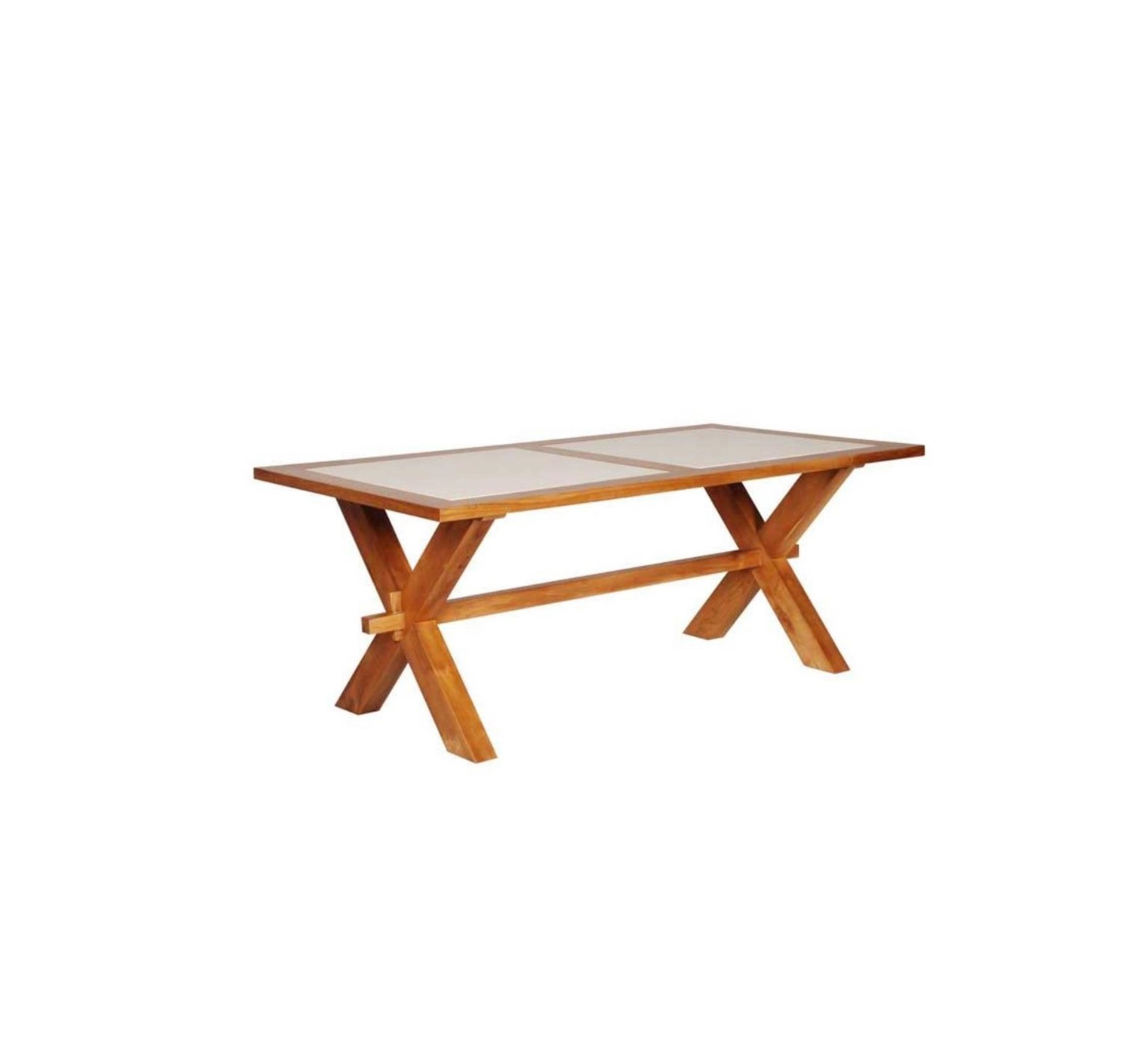Teak Cross Leg Table Marble Inlay | Perfect Fusion